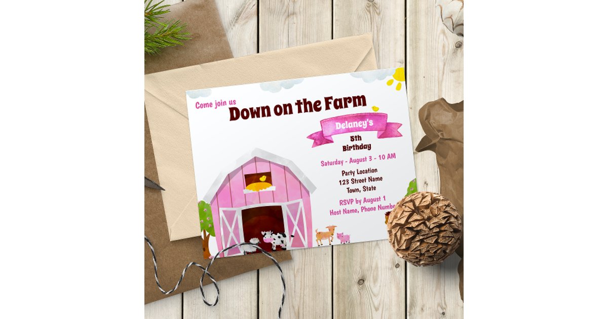 Pink Farm Birthday Invitation | Zazzle