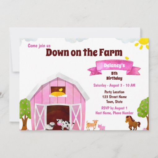 Pink Farm Birthday Invitation | Zazzle