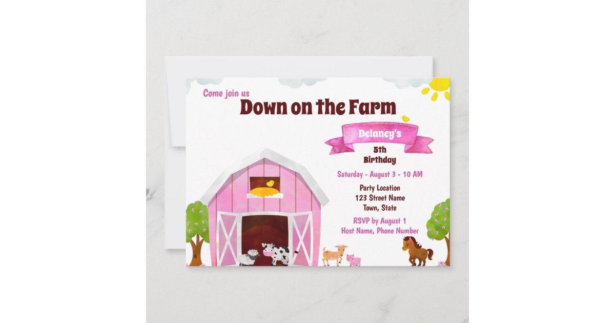 Pink Farm Birthday Invitation | Zazzle