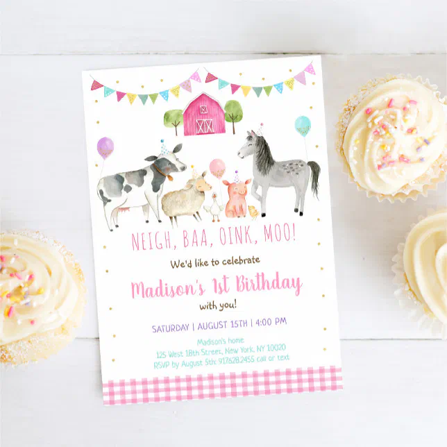 Pink Farm Birthday Party Invitation | Zazzle