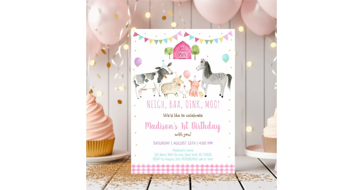 Pink Farm Birthday Party Invitation | Zazzle