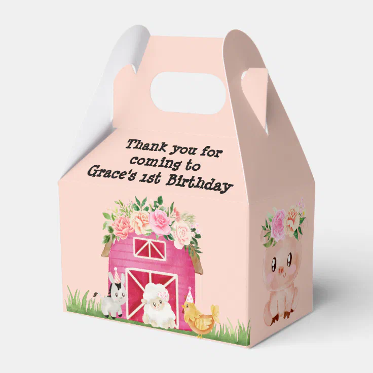 Pink Farm Floral Barnyard Birthday Party Favor Box | Zazzle