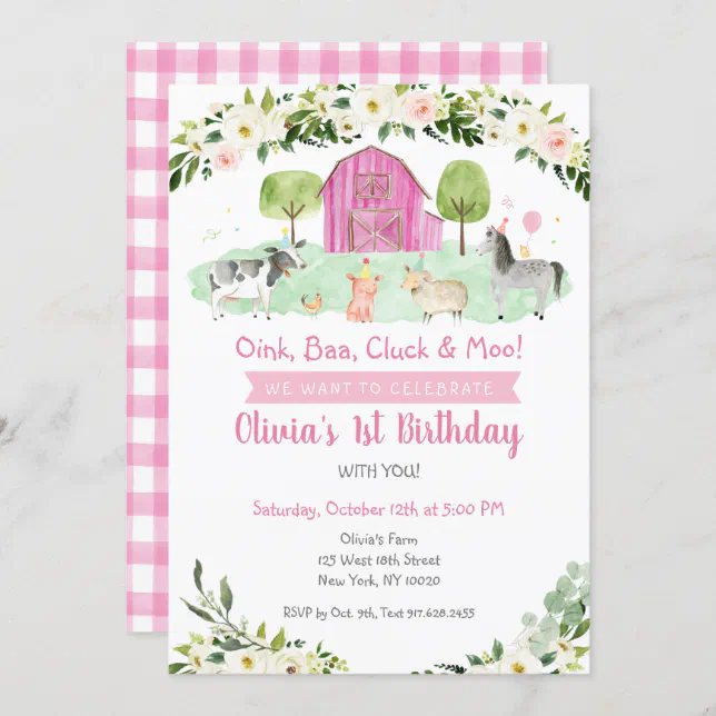 Pink Farm Floral Birthday Invitation | Zazzle
