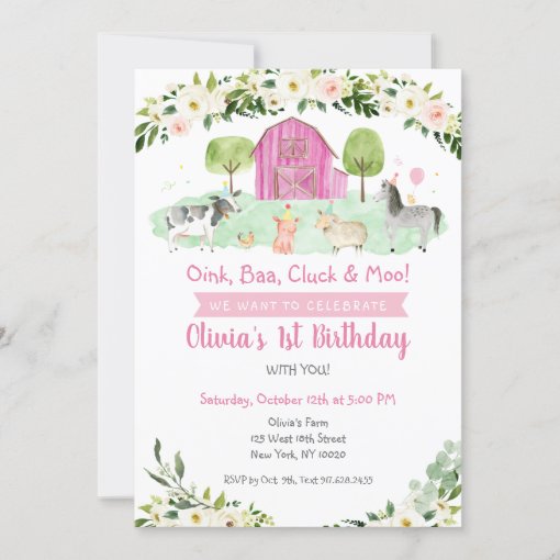 Pink Farm Floral Birthday Invitation | Zazzle