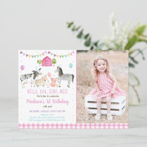 Pink Farm Party Birthday Invitation | Zazzle