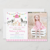 Pink Farm Party Birthday Invitation | Zazzle