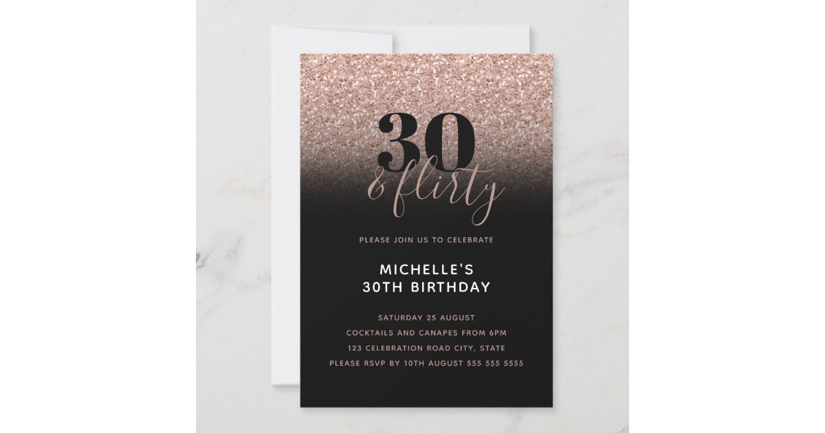 Pink Faux Glitter 30 And Flirty 30th Birthday Invitation Zazzle
