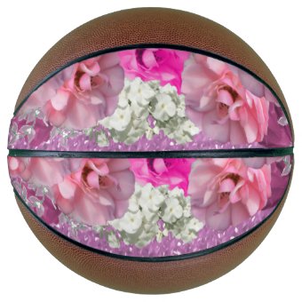 Pink Faux Glitter and Flowers Basketball | Zazzle