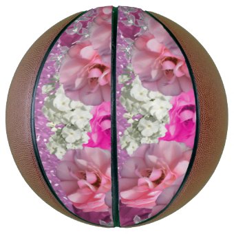 Pink Faux Glitter and Flowers Basketball | Zazzle