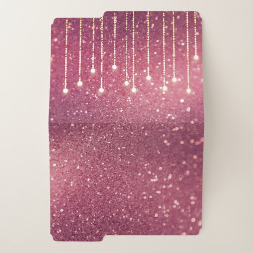 Pink faux glitter chic string lights sparkling file folder | Zazzle