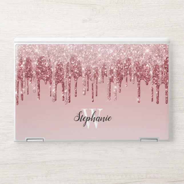 Pink Faux Glitter Drip Sparkle Ombre Monogram HP Laptop Skin | Zazzle