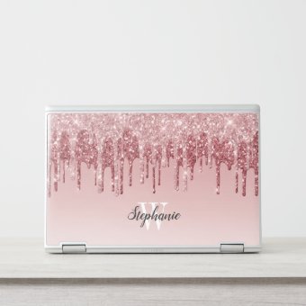 Pink Faux Glitter Drip Sparkle Ombre Monogram HP Laptop Skin | Zazzle