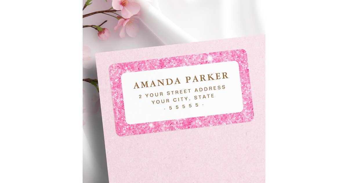 Pink faux glitter return address label | Zazzle