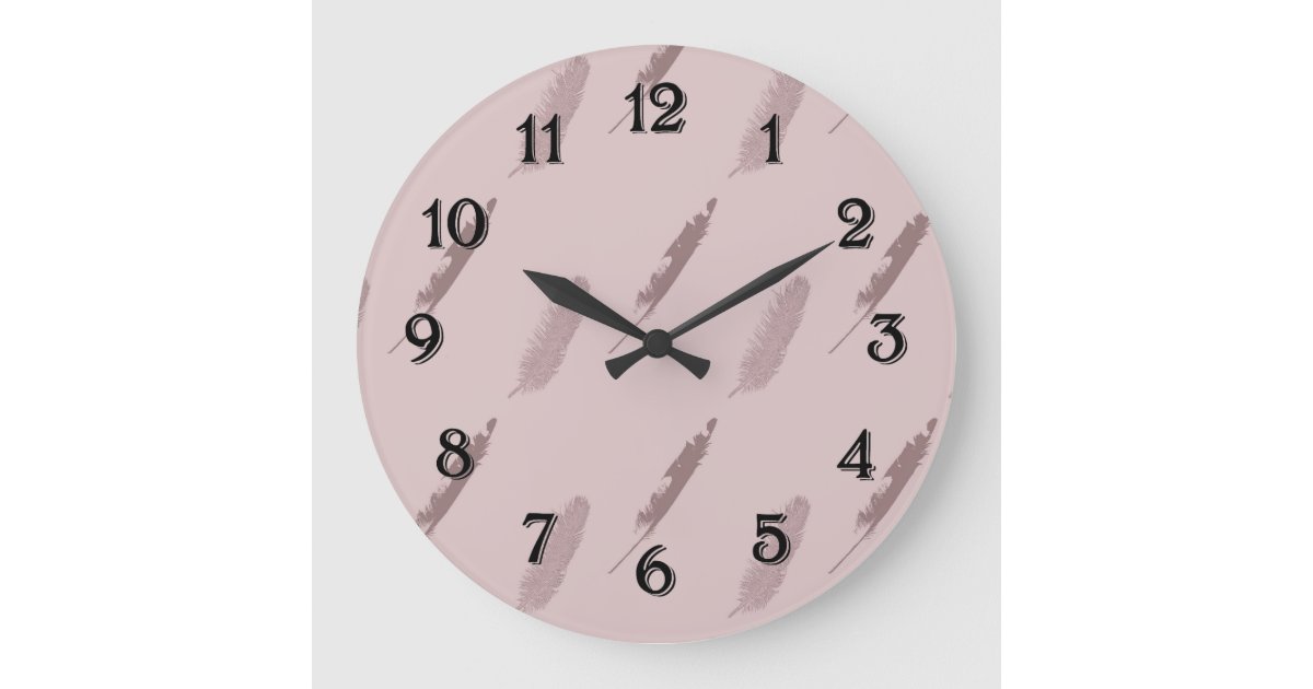 Pink Feathers Large Clock | Zazzle