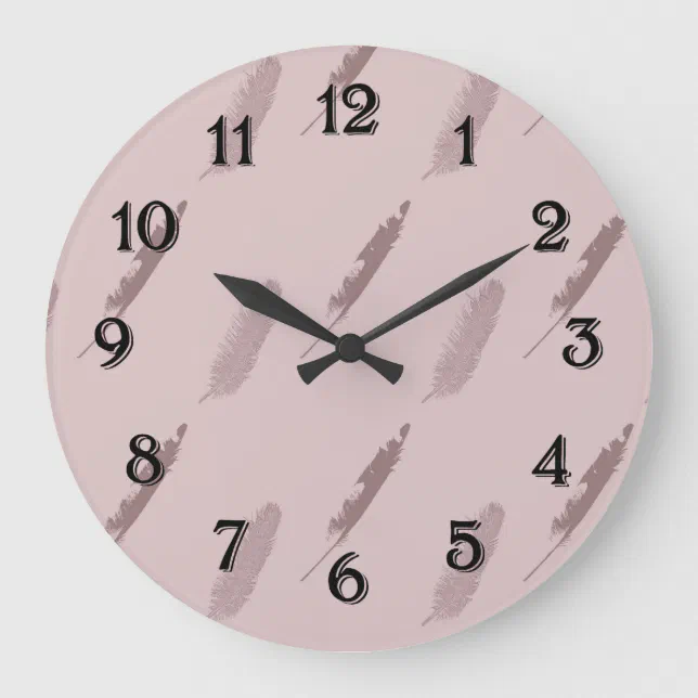 Pink Feathers Large Clock | Zazzle