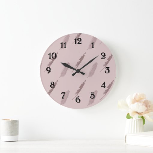 Pink Feathers Large Clock | Zazzle