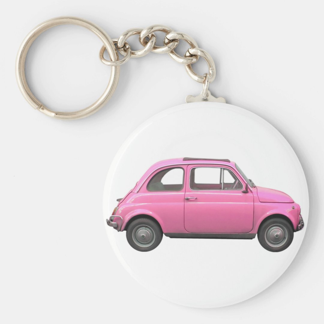 Pink Fiat 500 vintage Italian car Keychain | Zazzle