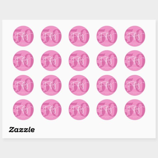 Pink Fifty 50th Fiftieth Birthday Party Favor Classic Round Sticker ...