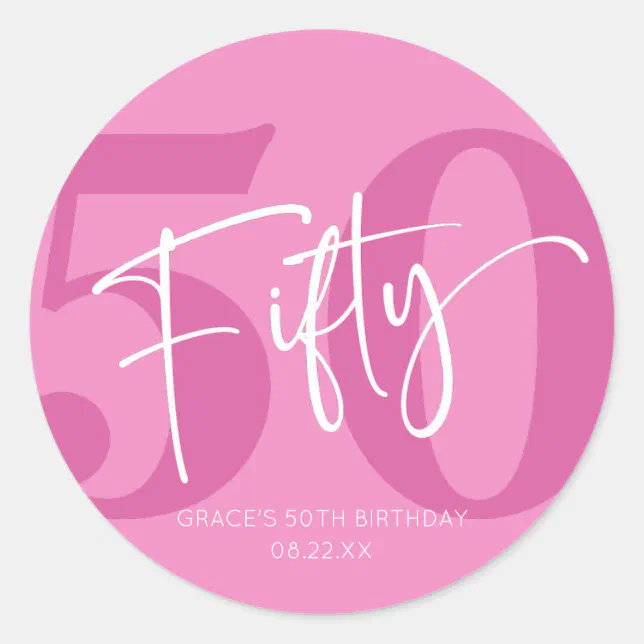 Pink Fifty 50th Fiftieth Birthday Party Favor Classic Round Sticker ...