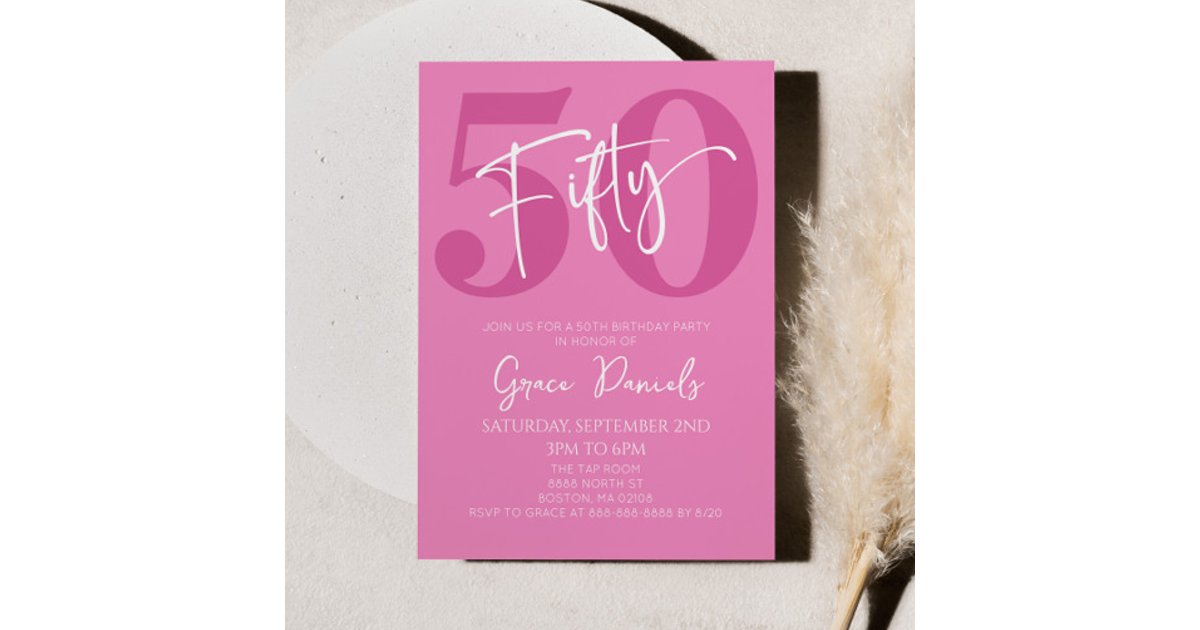 Pink Fifty 50th Fiftieth Birthday Party Invitation | Zazzle