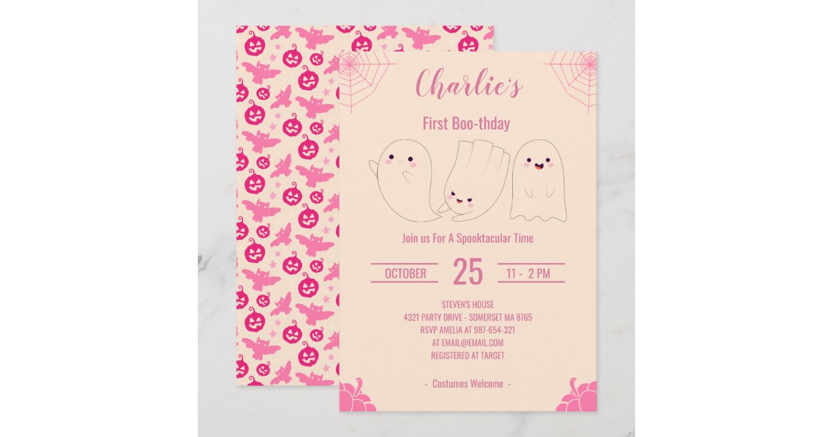 Pink First Boo-thday Custom Halloween Birthday Invitation | Zazzle