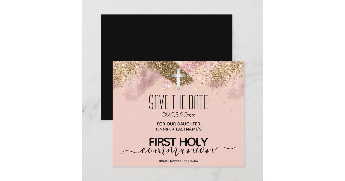 Pink First Holy Communion Save the Date Budget | Zazzle