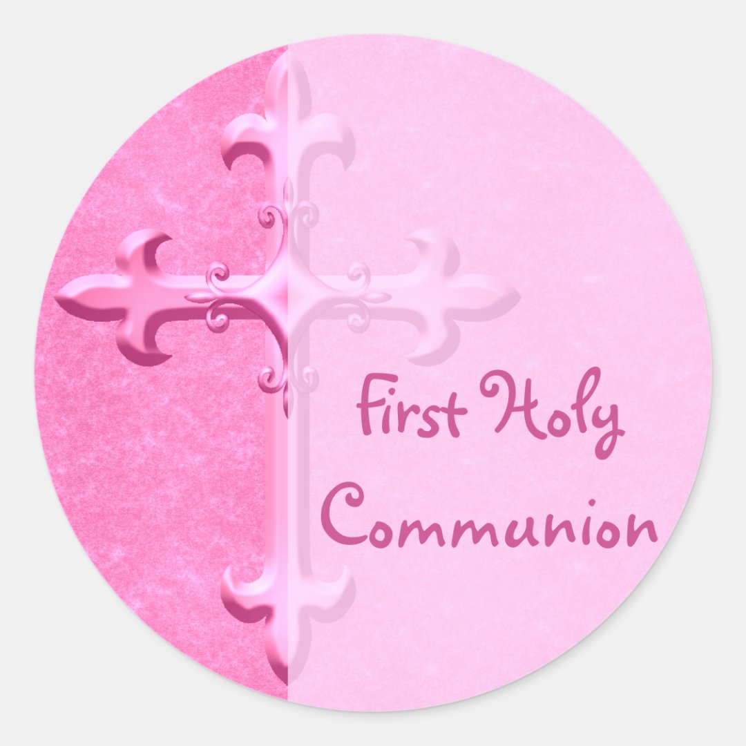 Pink First Holy Communion Sticker | Zazzle
