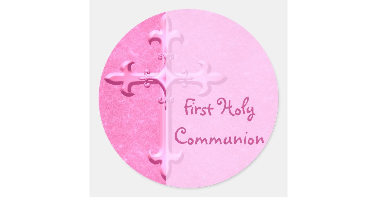 Pink First Holy Communion Sticker | Zazzle