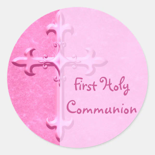 Pink First Holy Communion Sticker | Zazzle