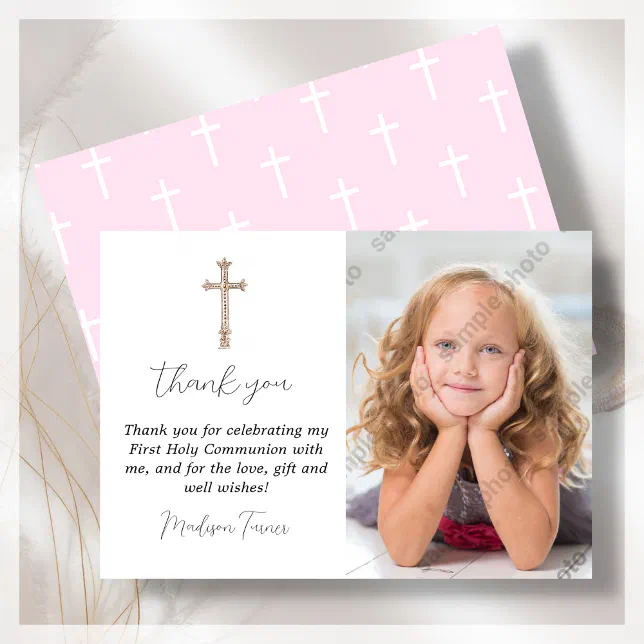 Pink First Holy Communion Thank You Card | Zazzle
