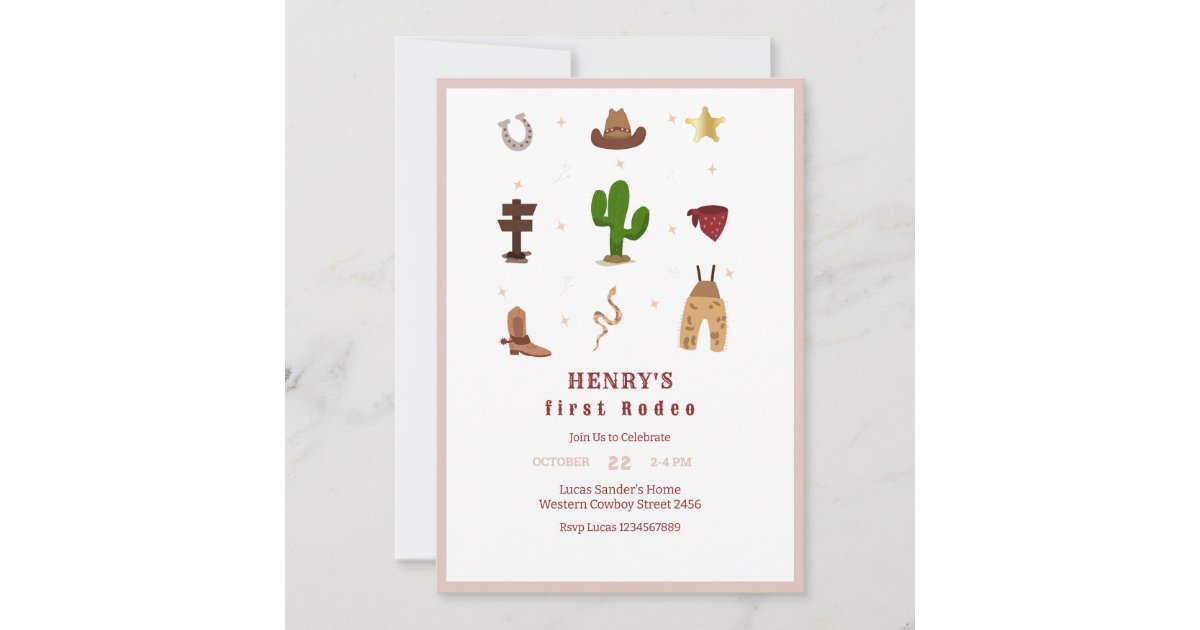 Pink First Rodeo Cowboy Kids Birthday Invitation | Zazzle