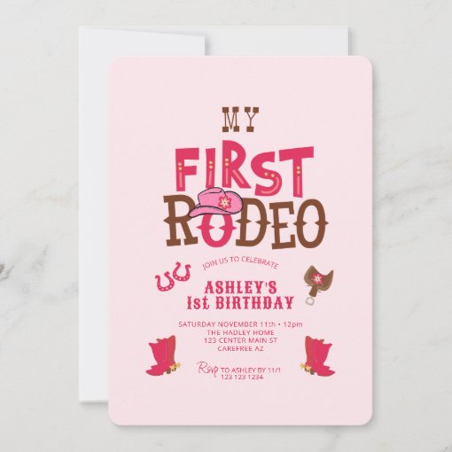 Pink First Rodeo Cowgirl 1st Birthday Invitation | Zazzle
