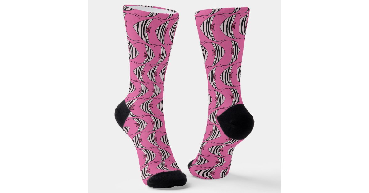 Pink fish pattern socks | Zazzle