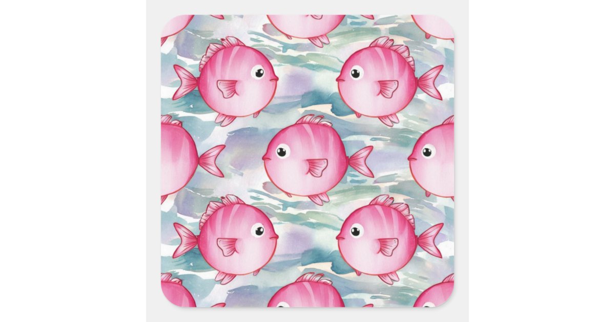 Pink Fish Pattern Square Sticker | Zazzle