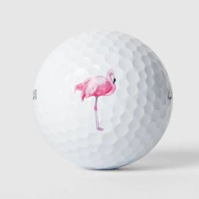 Pink Flamingo 3 Watercolor Illustration Golf Balls | Zazzle