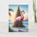 Pink Flamingo and Christmas Tree Tropical Beach Holiday Card | Zazzle