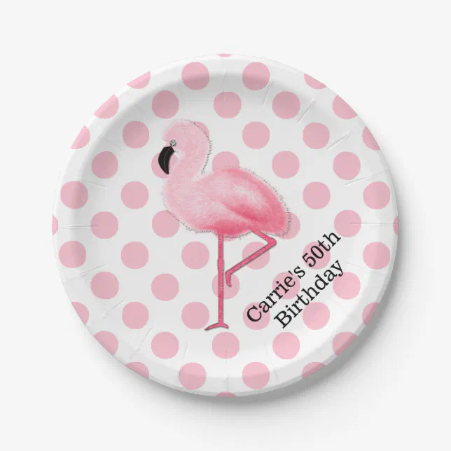 Pink Flamingo and Polka Dots Custom Paper Plates | Zazzle