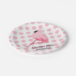 Pink Flamingo and Polka Dots Custom Paper Plates | Zazzle