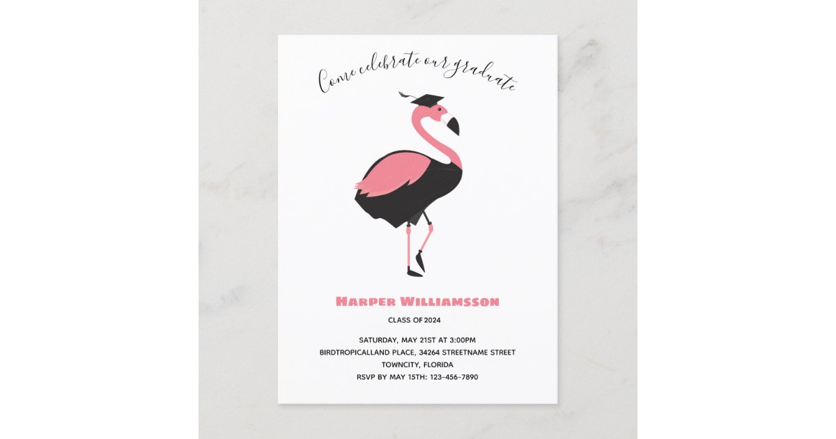 Pink Flamingo Animal Graduation Invitation Postcard | Zazzle