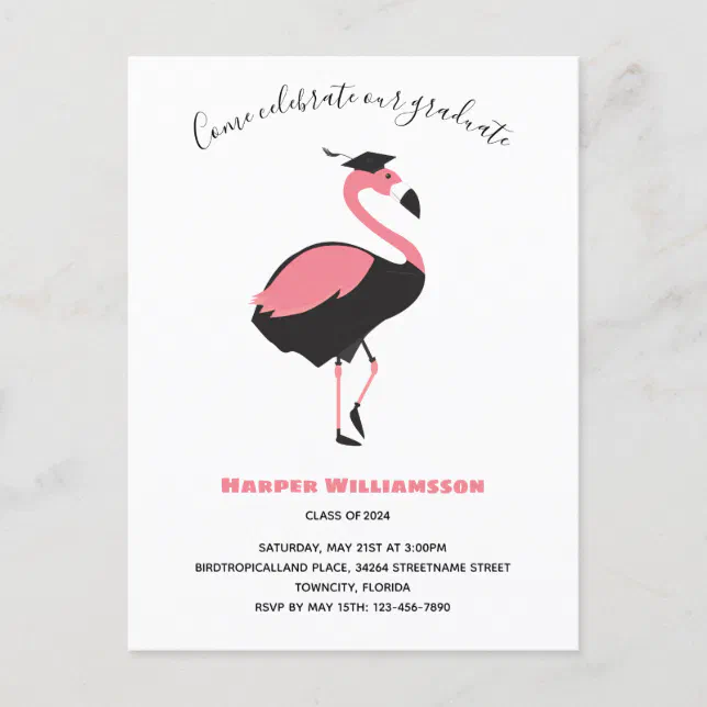 Pink Flamingo Animal Graduation Invitation Postcard | Zazzle