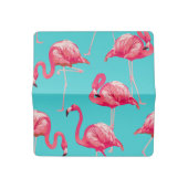 Pink flamingo birds on turquoise background checkbook cover | Zazzle