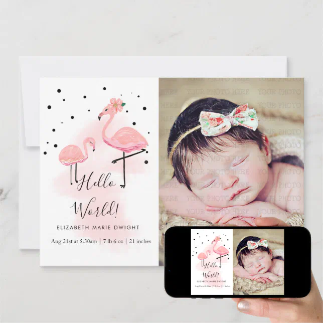 Pink Flamingo Birth Announcement | Zazzle
