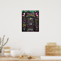 Pink Flamingo Birthday party chalkboard Poster | Zazzle