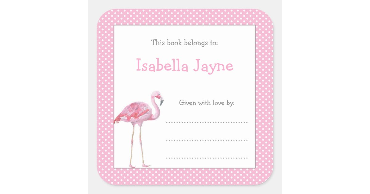 Pink Flamingo Book Square Sticker | Zazzle
