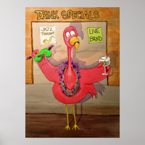 Pink Flamingo Celebrate Party Whimsical Bird Poster | Zazzle