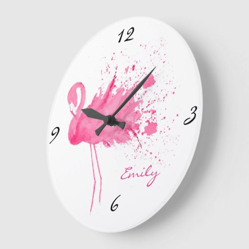 Pink Flamingo Design Large Clock | Zazzle