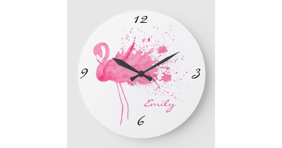 Pink Flamingo Design Large Clock | Zazzle