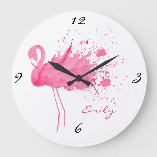 Pink Flamingo Design Large Clock | Zazzle
