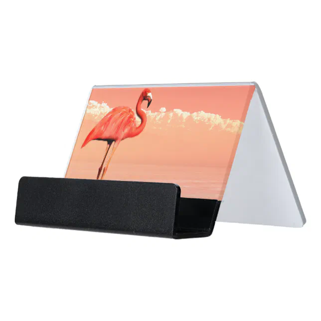 Pink flamingo desk business card holder | Zazzle