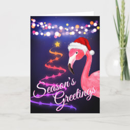 Pink Flamingo Festive Tropical Beach Christmas Holiday Card | Zazzle